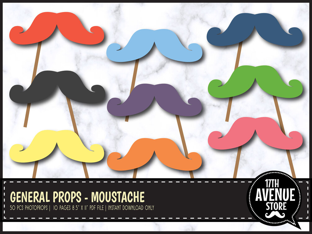 Colorful Moustache Photo Props