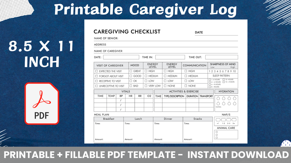 Printable Caregiver Log Book Template – Daily Caregiver Checklist PDF ...