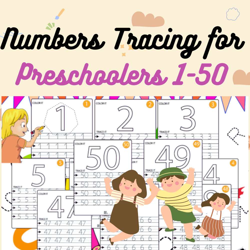 Numbers Tracing for Preschoolers 1-50, Kindergarden Worksheets