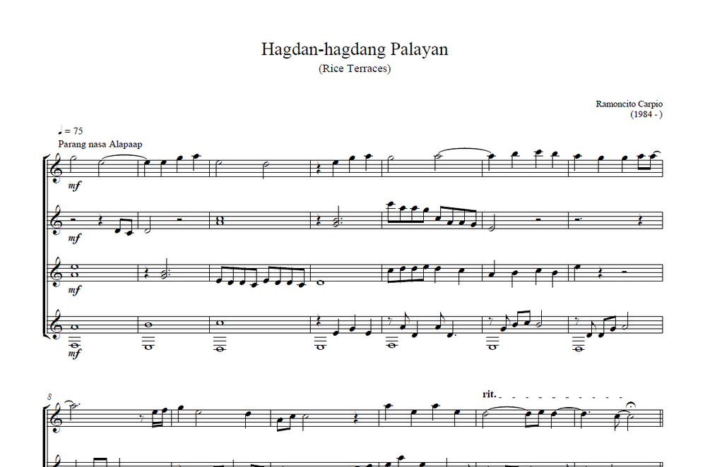 HAGDAN-HAGDANG PALAYAN (Rice Terraces) for Guitar Quartet