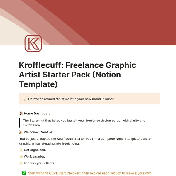 Krofflecuff: Freelance Graphic Artist Starter Pack (Notion Template)
