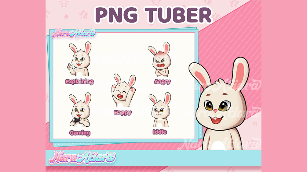 Adorable Ready-to-Use Chibi PNGTuber Avatar Adorable Rabbit