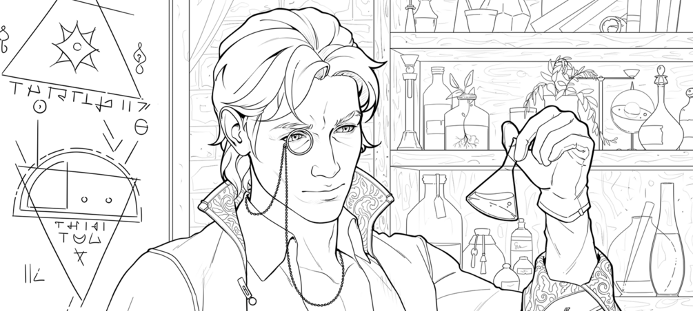Coloring page ~ fantasy character illustration ~ Alchemist