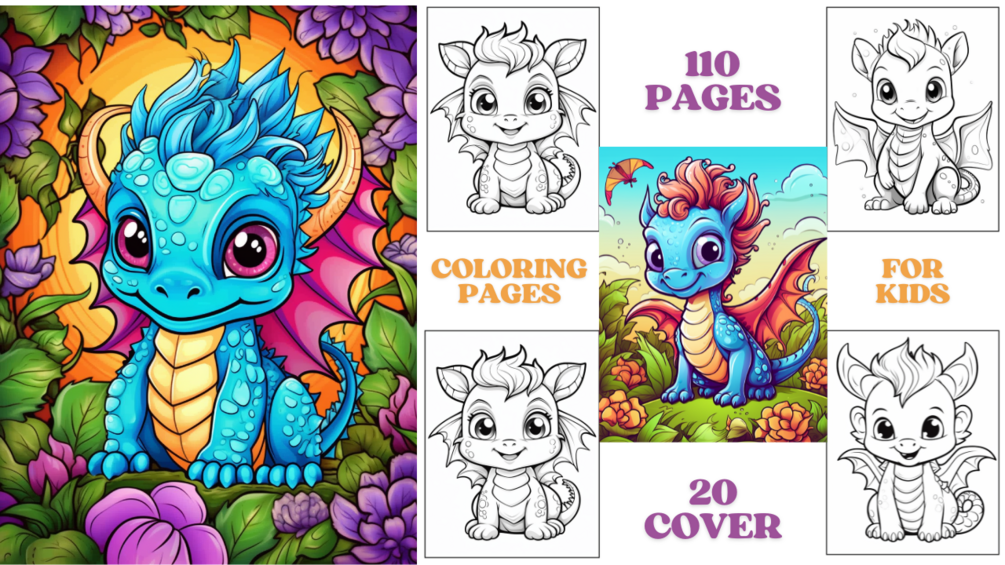 Cute Baby Dragon Coloring Book Pages-KDP