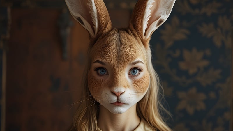 Whimsical Fantasy Portrait - Human-Rabbit Hybrid AI Art
