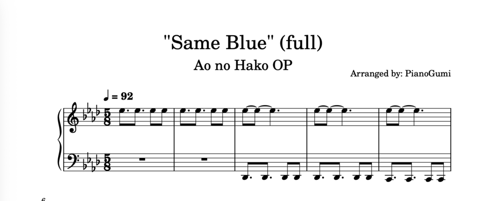 [full] Ao no Hako OP - "Same Blue" - EASY Piano Sheet Music