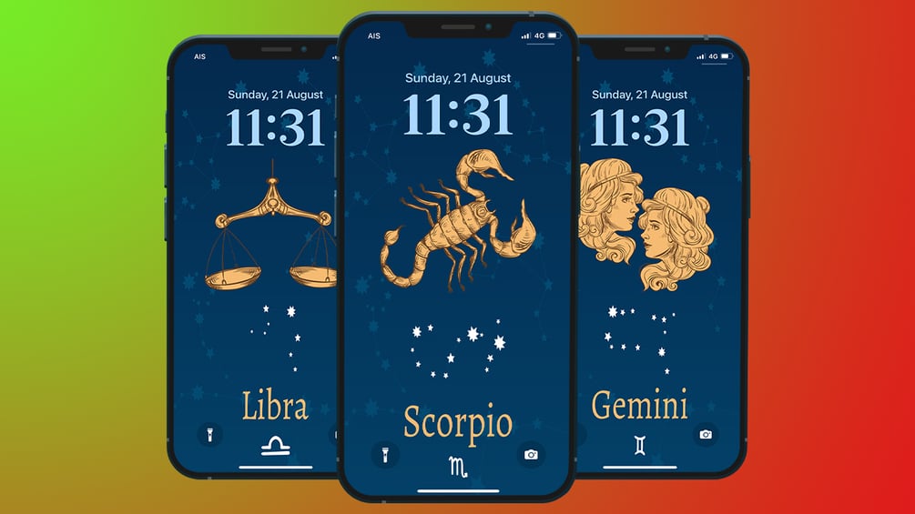 Blue/Gold Astrology iPhone Wallpapers, Pack of 12 Zodiac Signs ...