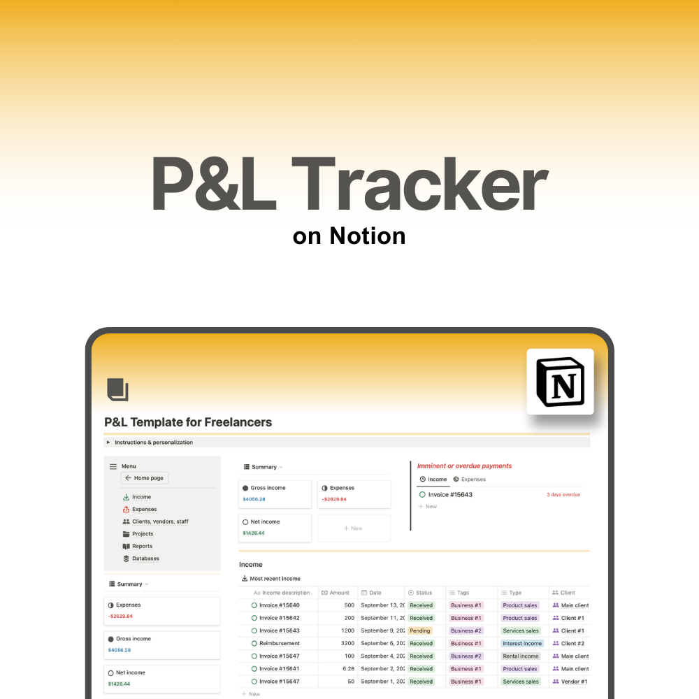 P&L Tracker for Small Businesses on Notion
