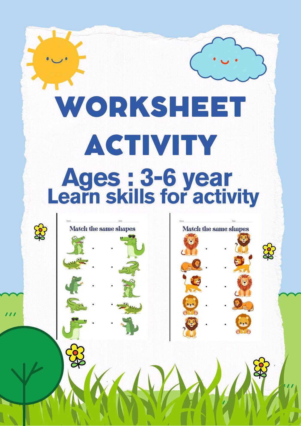 Fun Brown Animals Shape Matching Worksheet