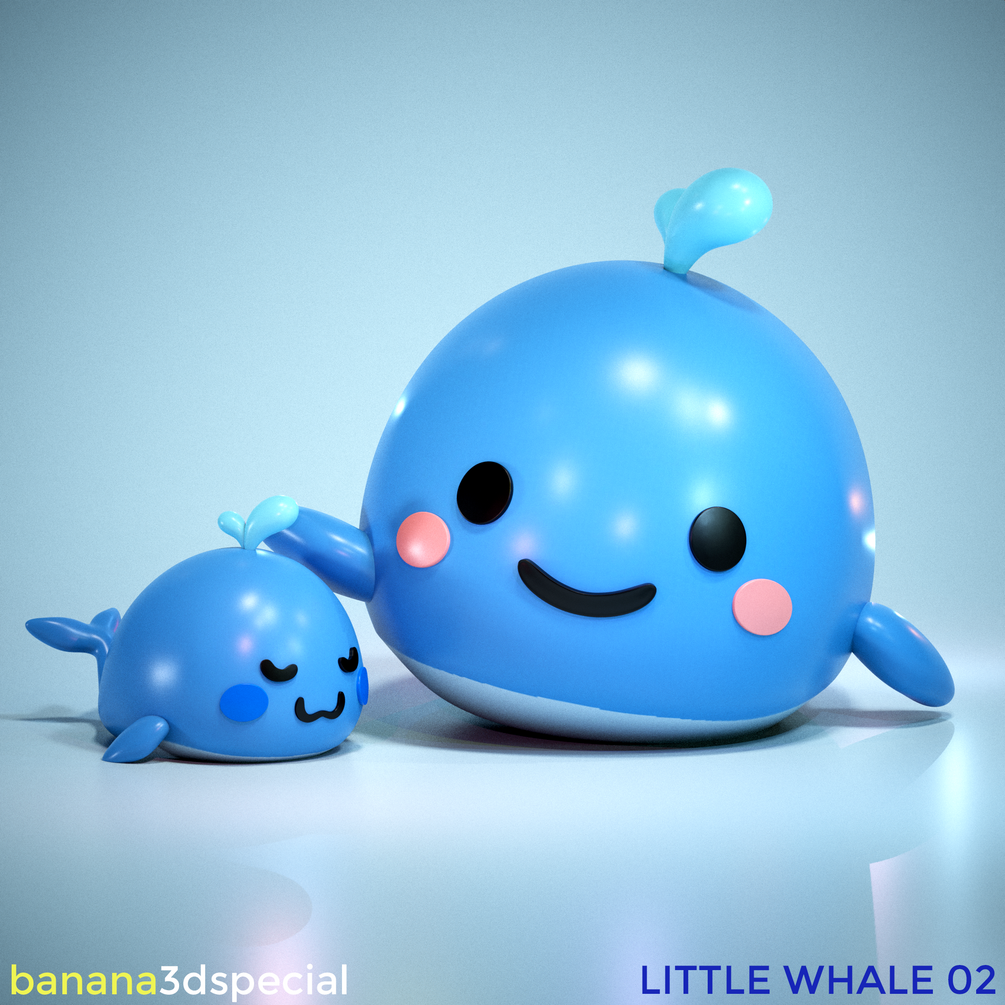 Cute Chibi Little Whale Family - For 3D Printing