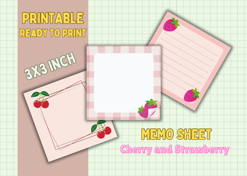Cherry-Strawberry Theme Printable Memo Sheet (3x3 inch)