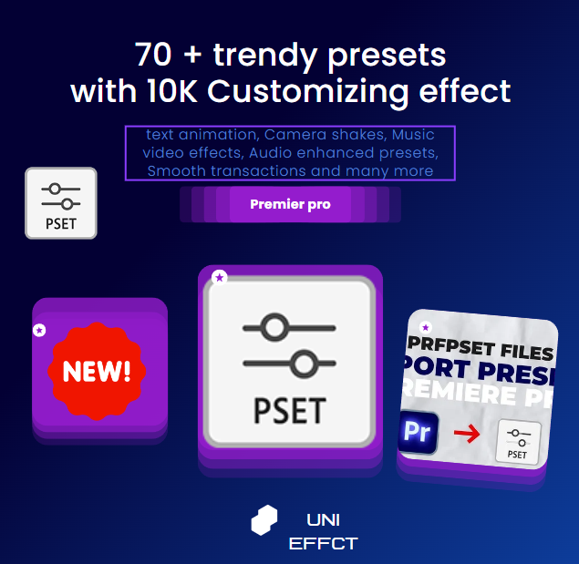 70 + Premiere pro presets with 5000 + trendy effacts