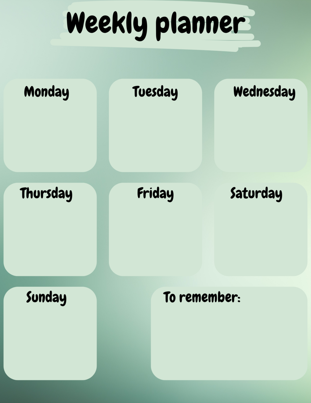 Soft green weekly planner