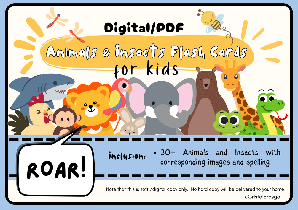 Digital/PDF Printable Animal & Insects Flash Card for Kids