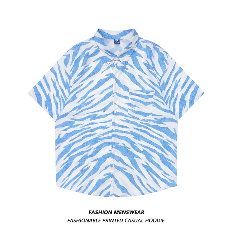 SYCPMAN Zebra Pattern Printed Shirt Vintage Hawaiian Streetwear