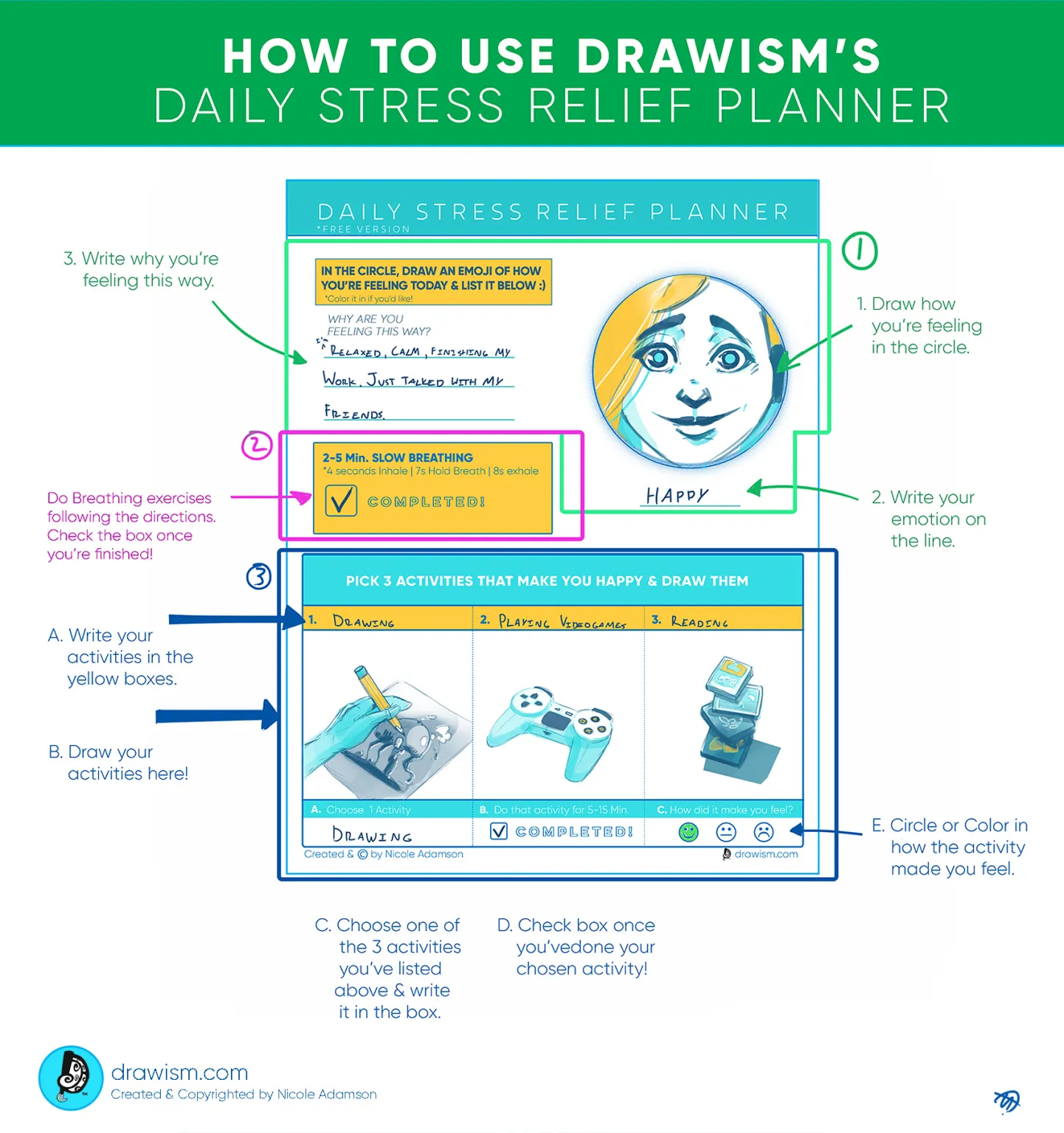 Free Drawable Stress Relief Cheat Sheet Printable Download - Nicole Adamson