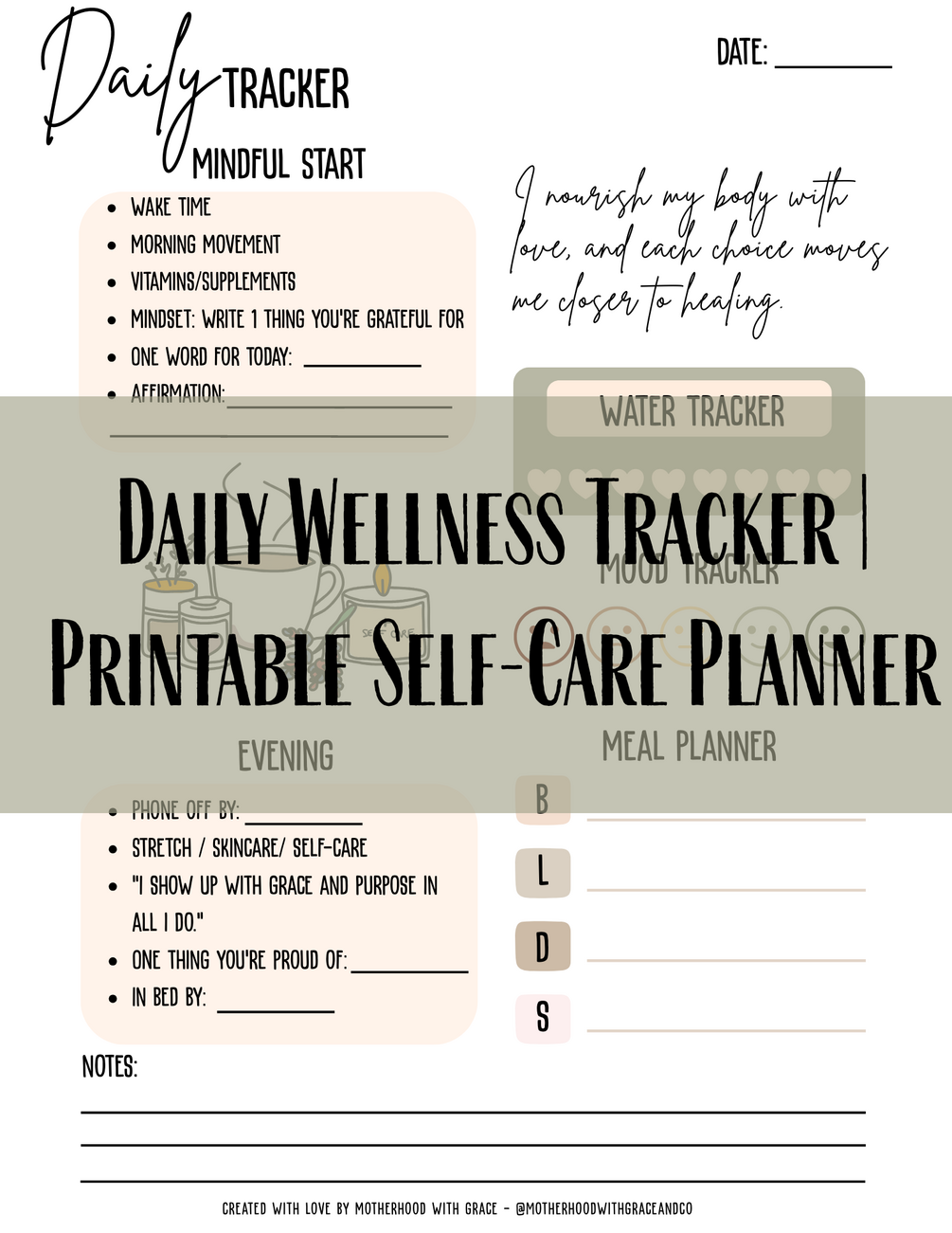 Daily Wellness Tracker Bundle | Printable Self-Care Planner | Meal ...