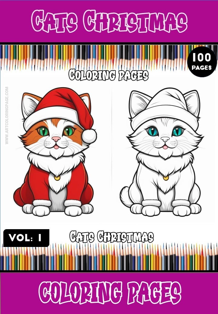 Celebrate the Holidays with Cute Cats Christmas Coloring Pages Vol - 1!