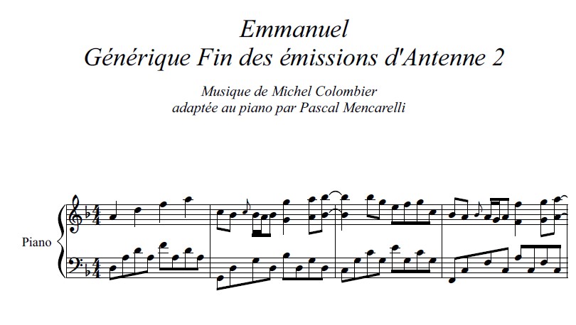 Michel Colombier - Générique de fin Antenne 2 (Emmanuel) - Piano