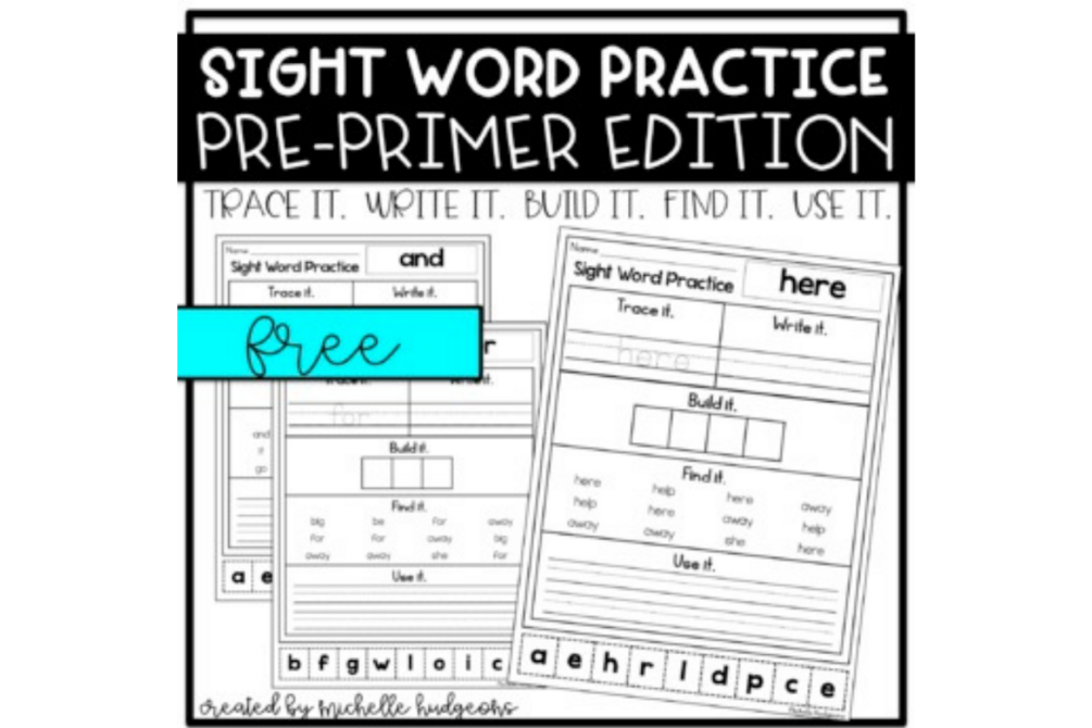 Sight Word Practice PRE-PRIMER (Trace it. Write it. Build it. Find it ...