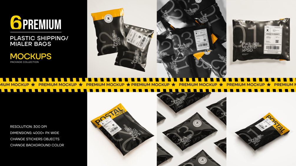 Premium PSD | Plastic (Shipping-Mailer) | Bags Mockups