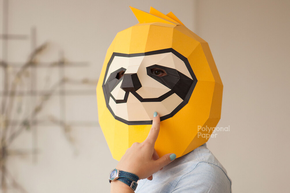 Sloth Mask: Digital Files for Papercraft. PDF, DXF drawings for download.