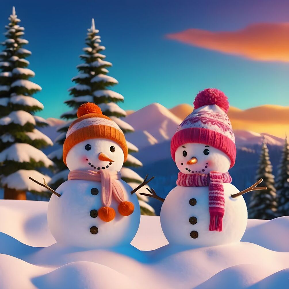 Playful Snowman and Snow Woman Building a Snow Fort - AI-Generated 4K ...