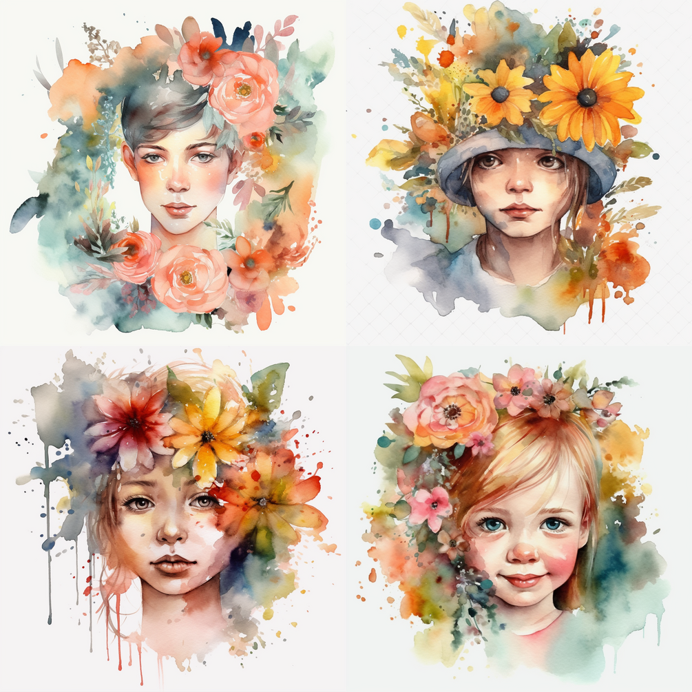 Bundle cute faces with flowers PNG