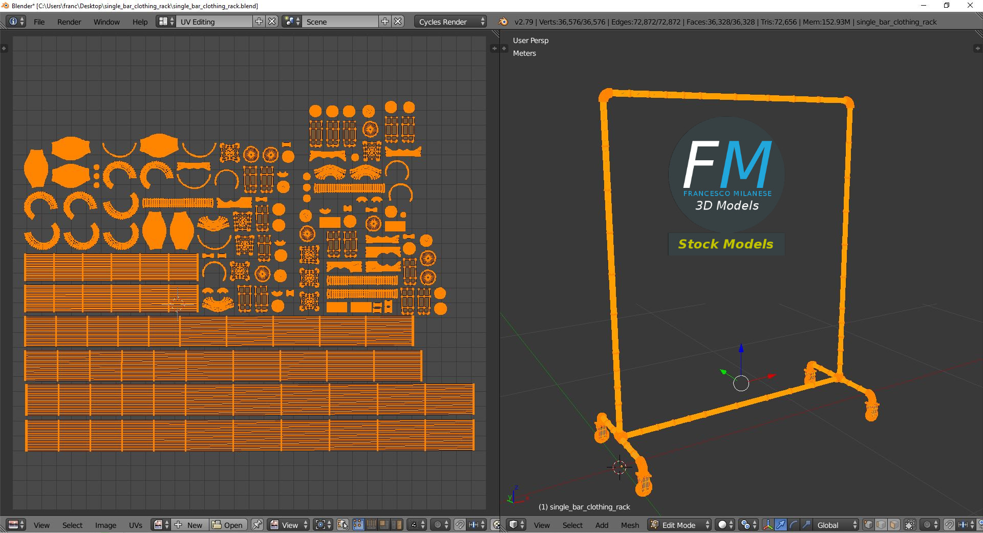 3D MODEL - Single bar clothing rack