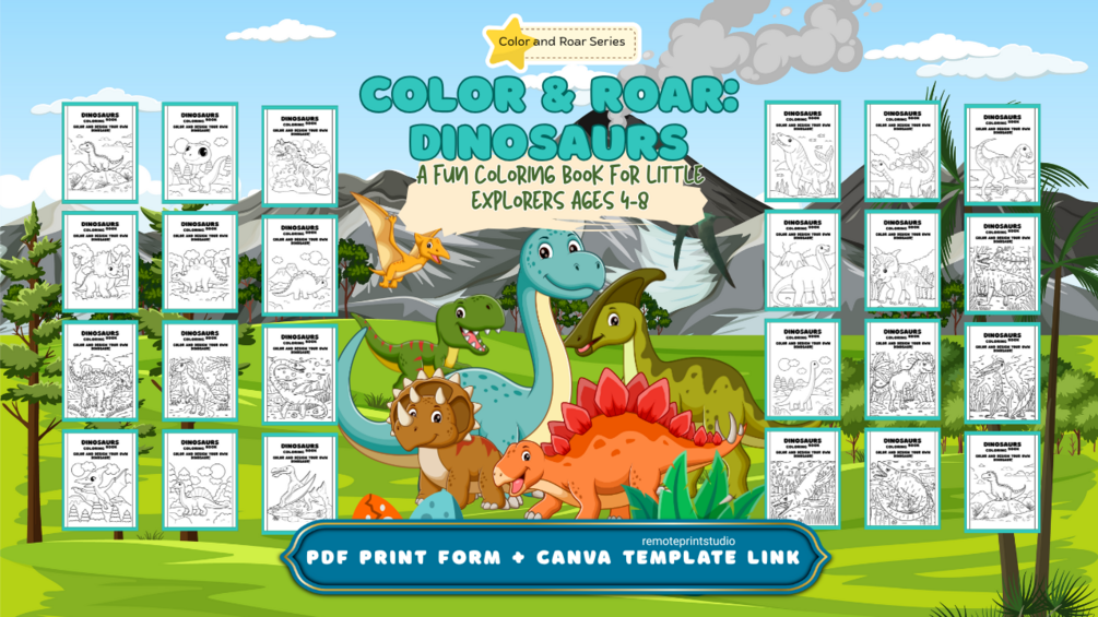 RemotePrintStudio Color and Roar: Dinosaurs Coloring Book