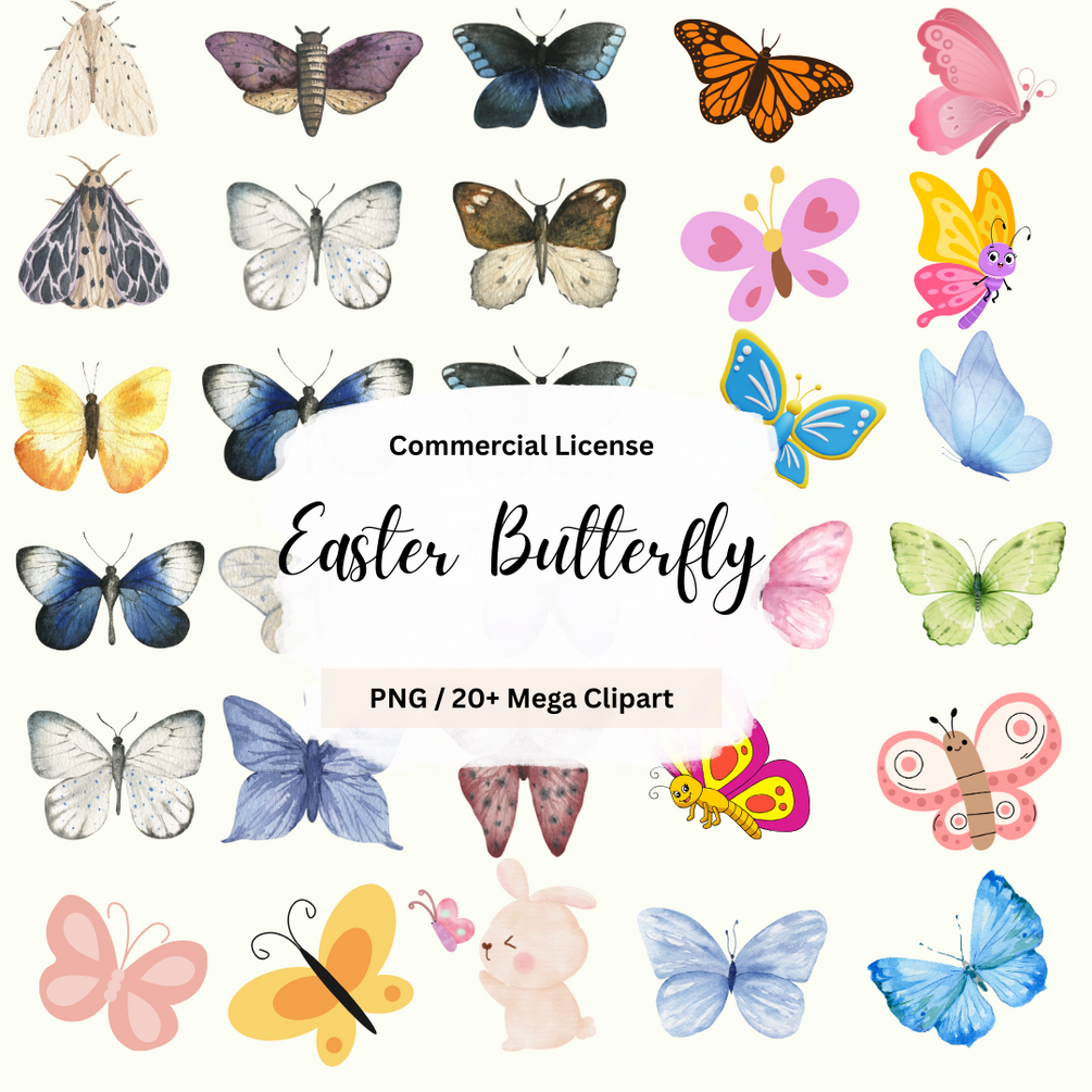 Watercolor Easter Butterfly Flowers Clipart PNG, Butterfly Sublimation ...