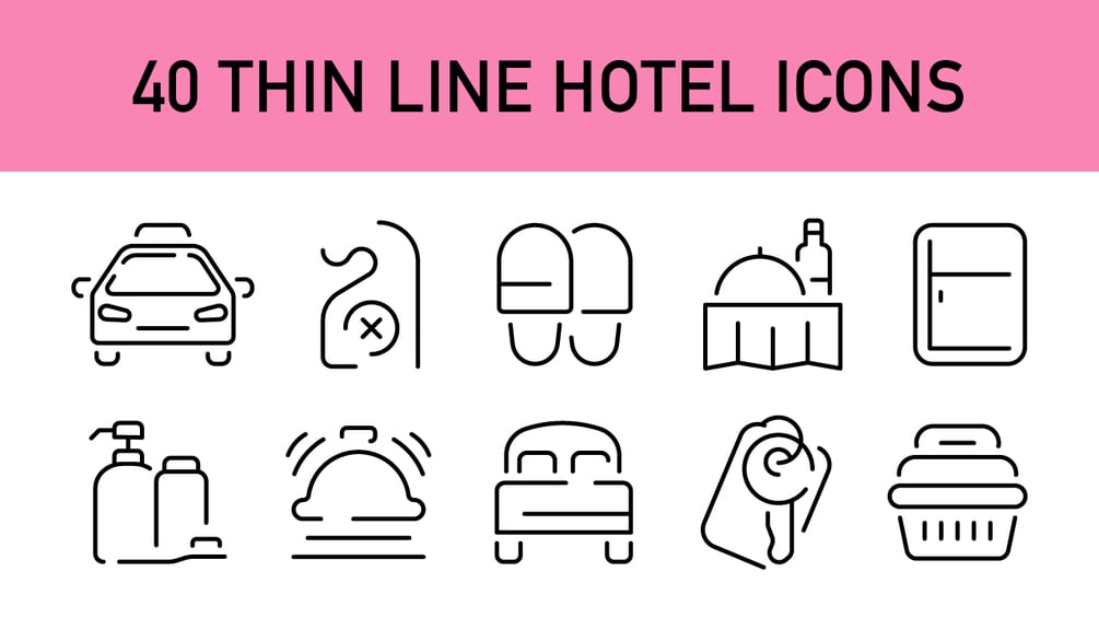 Hotel & Hospitality Line Icons – 40 Minimalist Vector Icons