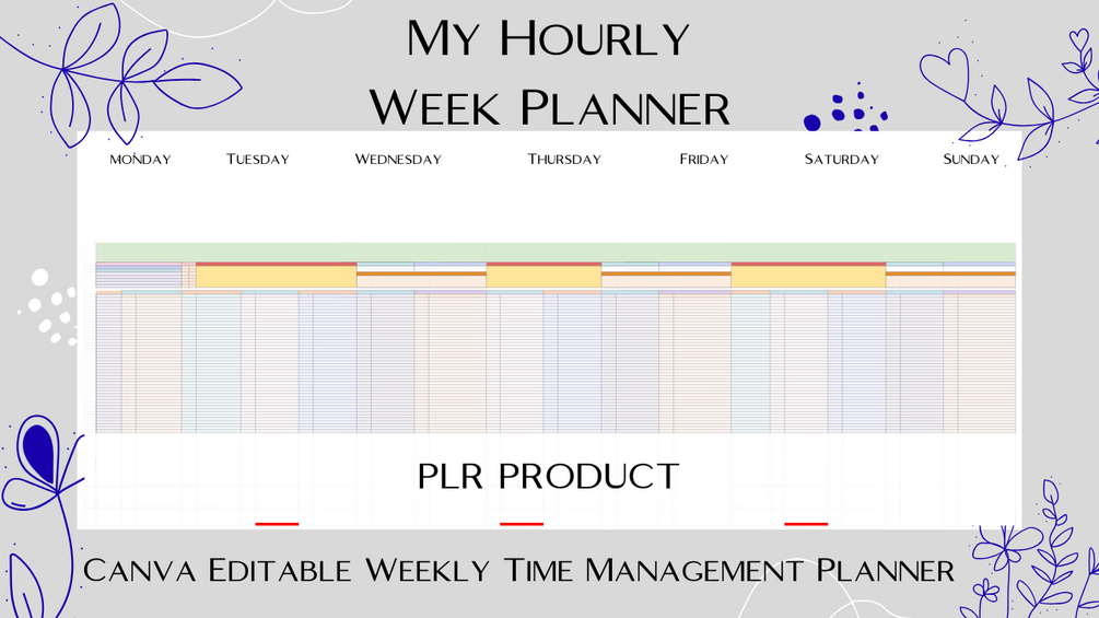 My Hourly Week Planner – Editable Weekly Time Management Planner (PLR)