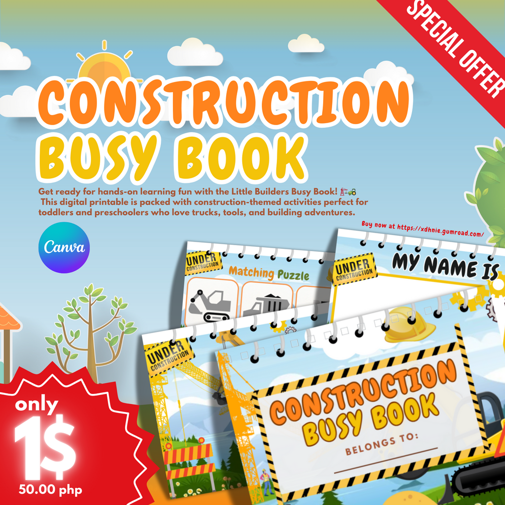 Construction Busy Book | Digital Download | Fully Editable | A4 Size (29.7x21 cm)