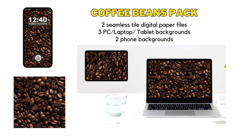 Coffee Beans Digital Pack | Digital Paper Seamless Tile | PC, Desktop ...