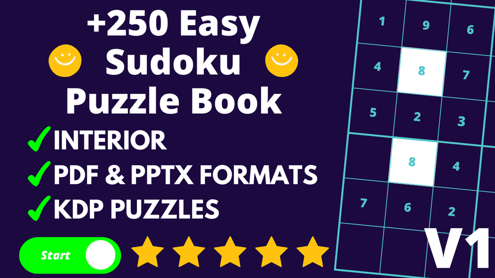 +250 Easy Sudoku Puzzle Book Interior for KDP Book Publishing (PDF & PPTX Formats Vol.1)