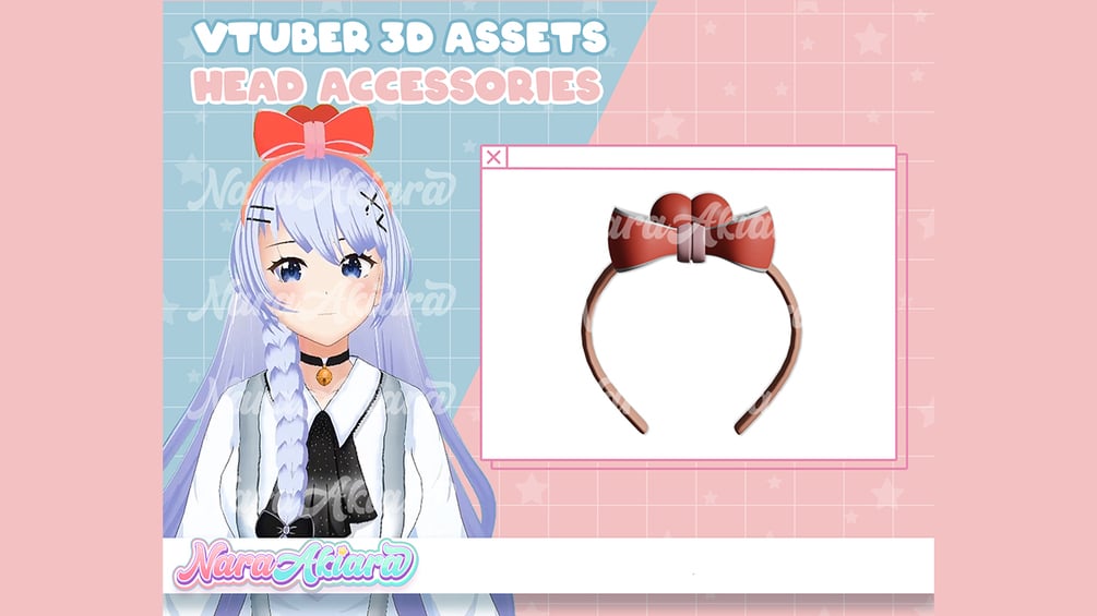 3D Vtuber Assets Head Accessories Red Cute Ribbon Headband Vroid ...