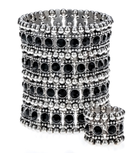 Multilayer stretch cuff bracelet ring sets wedding bridal