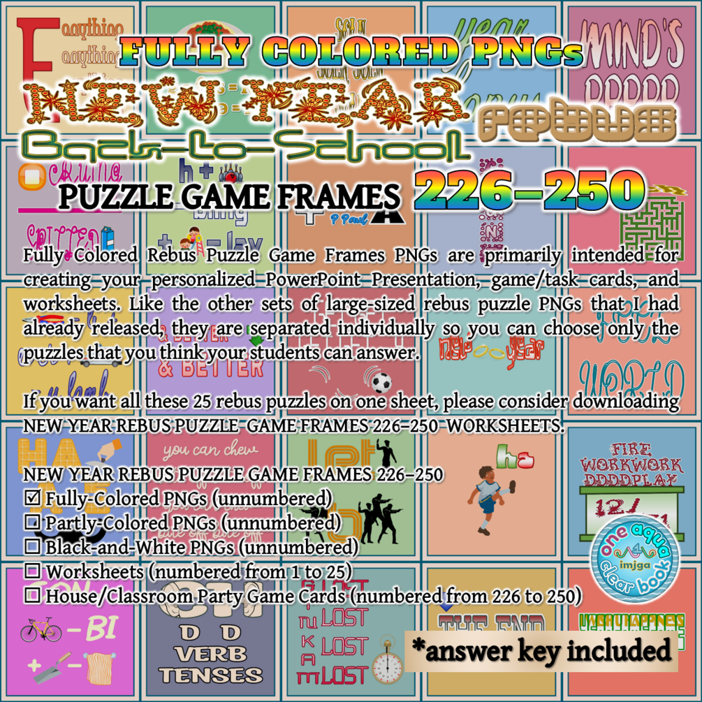 Fully Colored NEW YEAR (Back-to-School) Rebus Puzzle Game Frames 226 ...