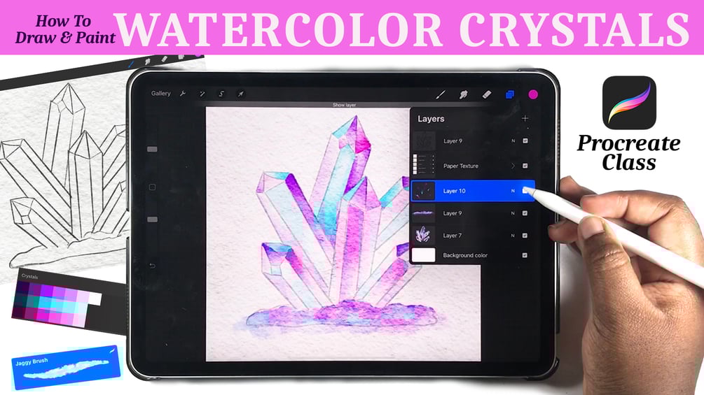 Let's Paint a Watercolor Crystal Cluster in Procreate