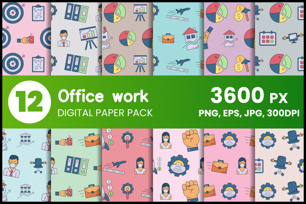 Office work 12 Digital Paper Set