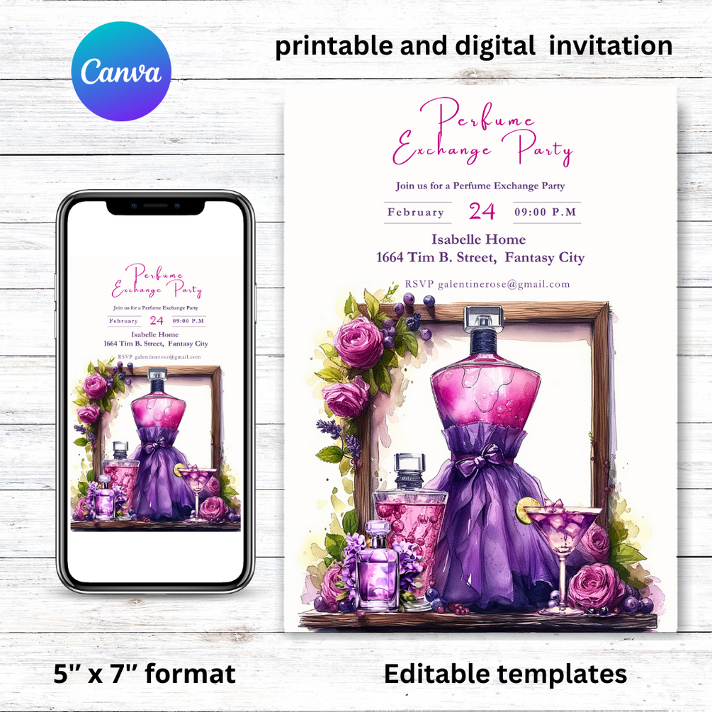 Editable Perfume Themes Party Invitation, Perfume Swap, Night Invite ...