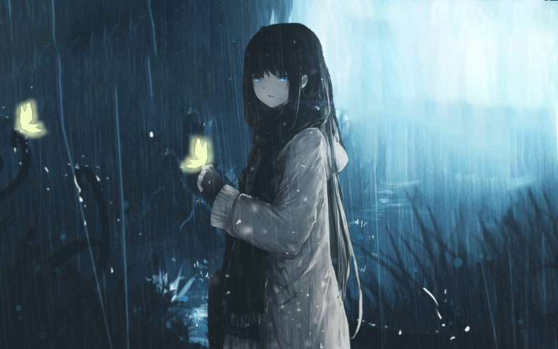 Cute wallpaper - Lonely gril in a sad night.