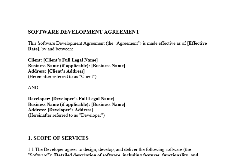 Contract Template for Software Development Agreements