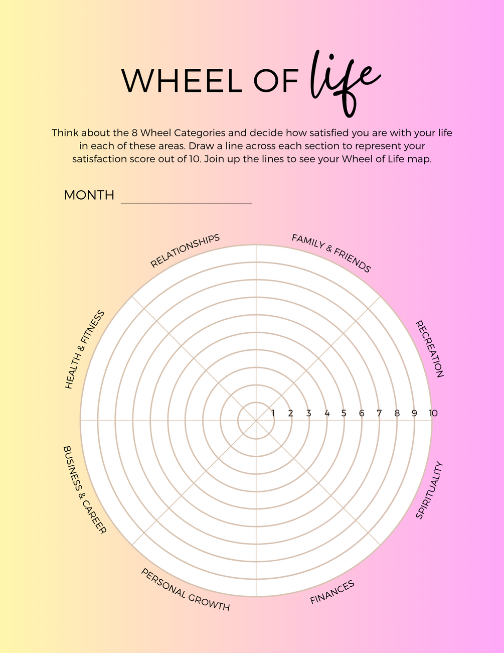 Wheel of Life - Goals Planner