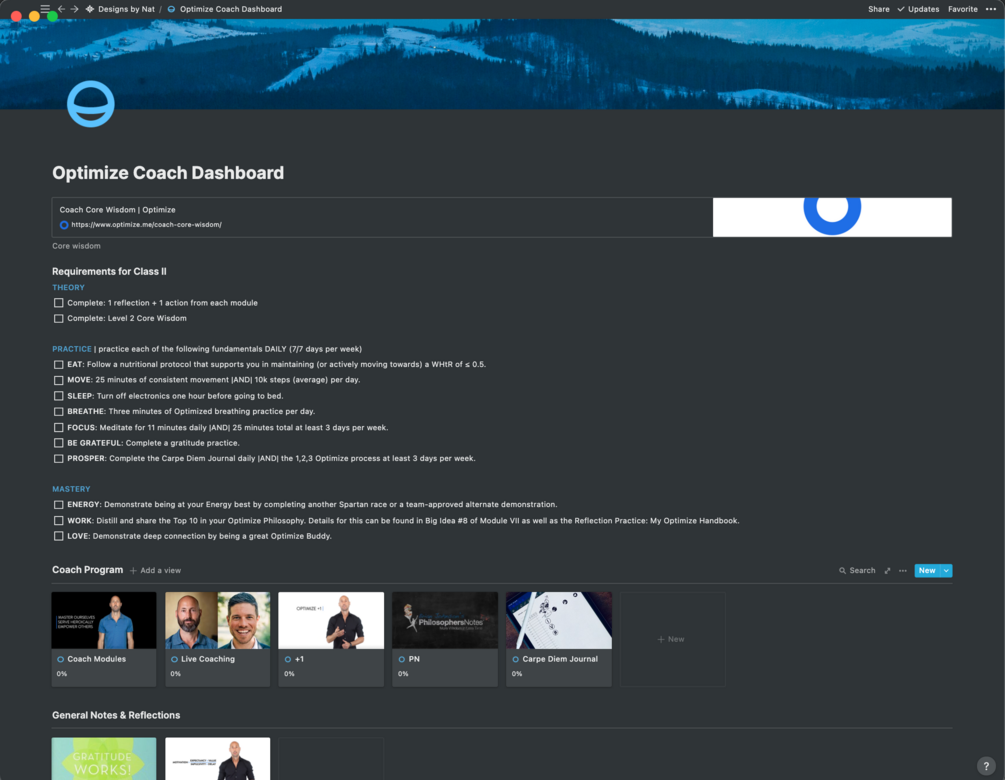 Optimize Coach Dashboard