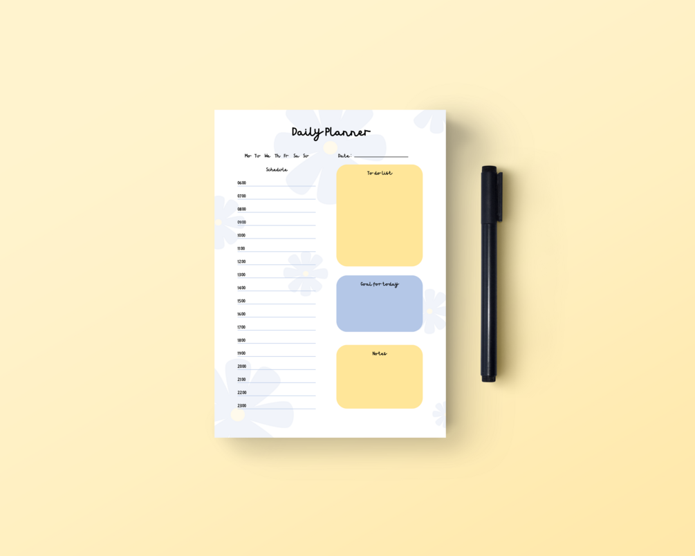 Blue & Yellow Daisy Daily Planner - Digital Daily Planner