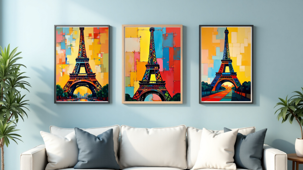 Cubist Eiffel Tower Wall Art - Set of 3 prints