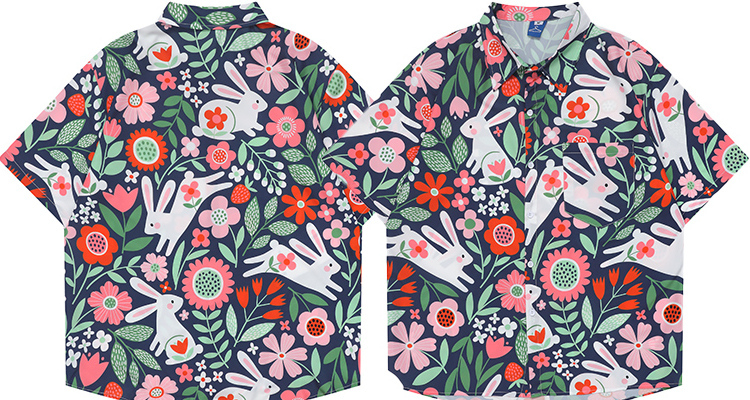 SYCPMAN Floral Rabbit Printed Shirt Vintage Hawaiian Streetwear