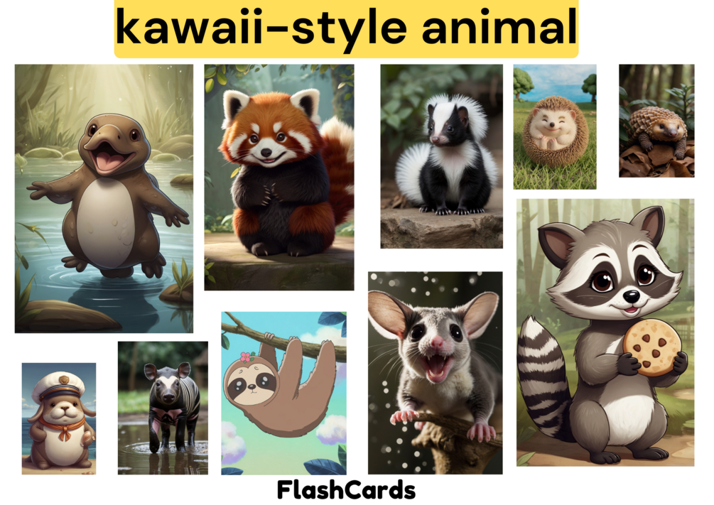 Kawaii Mammal Flashcards for Kids – 20 Adorable Animal Learning Cards